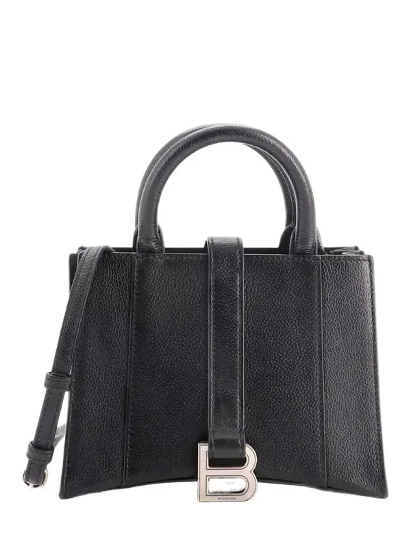 Balenciaga Hourglass East West Tote Leather Xs Satchel - Black