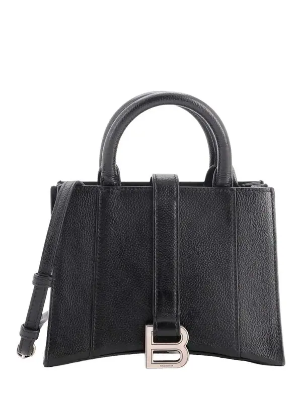 Balenciaga Hourglass East West Tote Leather Xs Satchel - Black