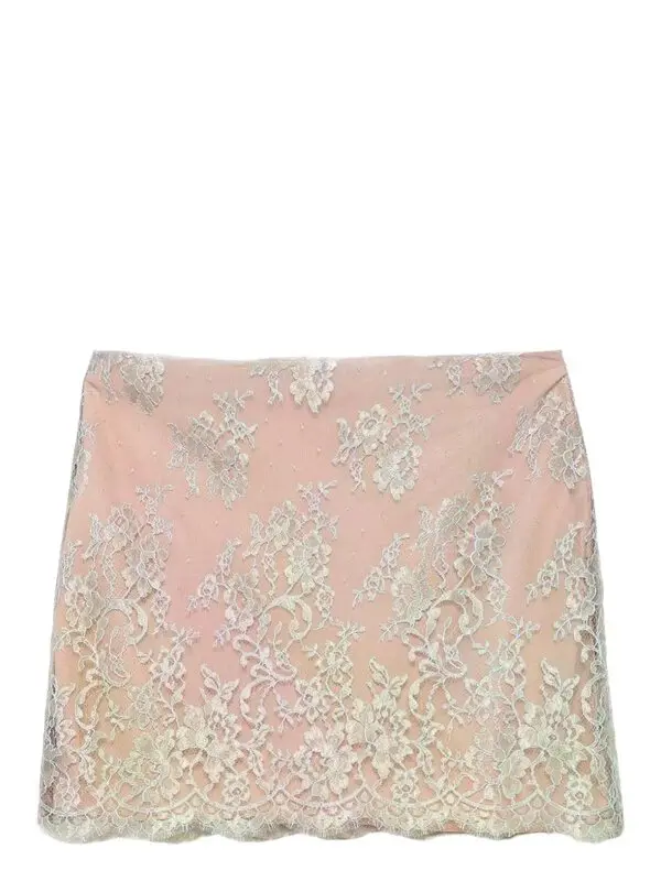 Valentino Garavani Lace-overlay Scalloped-edge Mini Skirt - Neutrals