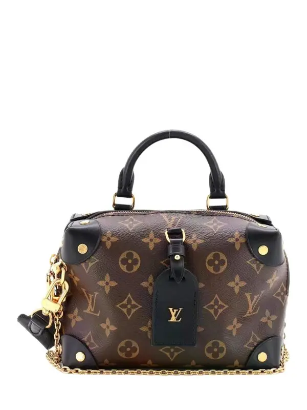 LOUIS VUITTON Petite Malle Souple Handbag Monogram Canvas With Leather Shoulder Bag - Brown