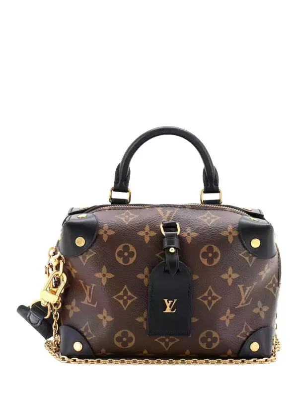 LOUIS VUITTON Petite Malle Souple Handbag Monogram Canvas With Leather Shoulder Bag - Brown