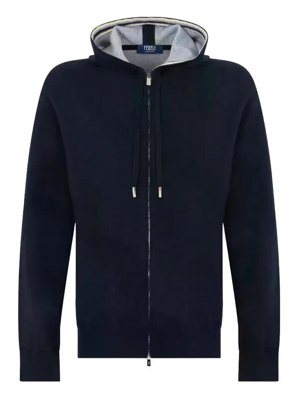 Fedeli Zip-up Hooded Cardigan - Blue