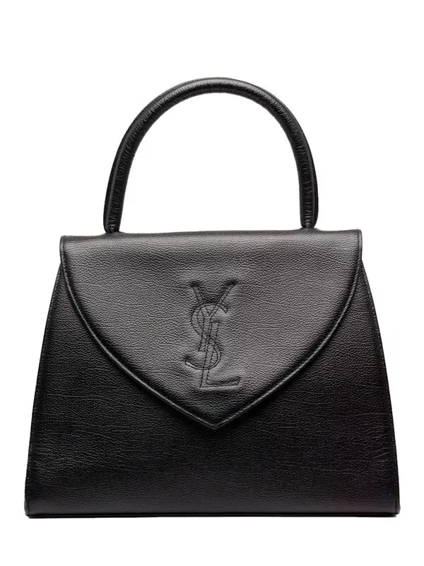 Saint Laurent 20th Century Textured Leather Monogram Top Handle Bag Handbag - Black