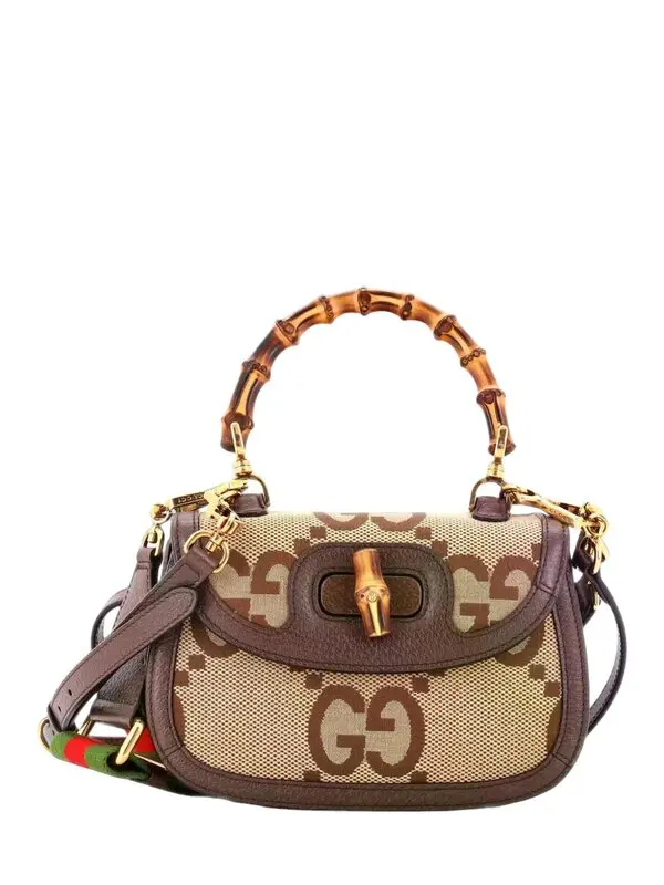 Gucci Bamboo 1947 Top Handle Bag Jumbo Gg Canvas Small Satchel - Brown