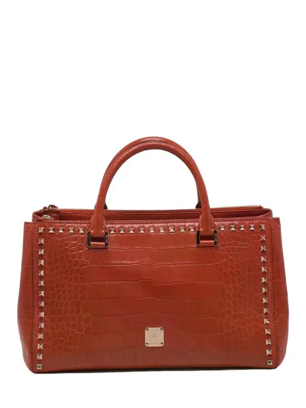 Mcm Studded Crocodile-embossed Tote Bag - Red