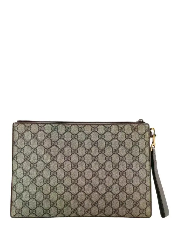 Gucci Courrier Pouch Gg Coated Canvas With Applique Clutch Bag - Brown
