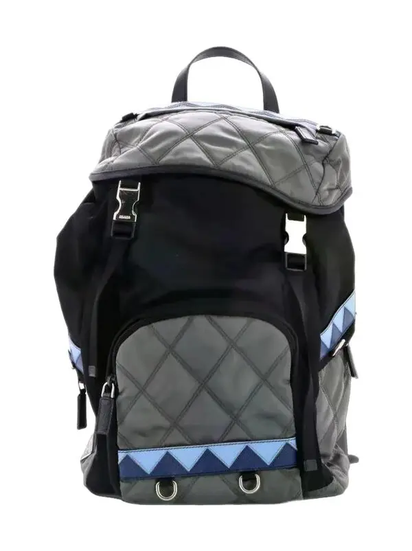 Prada Camouflage Quilted Tessuto With Saffiano Large Backpack - Black