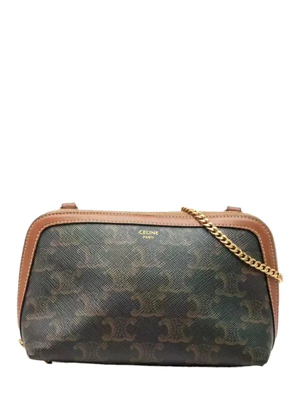 Celine 2021 Triomphe Coated Canvas Clutch On Chain Crossbody Bag - Brown