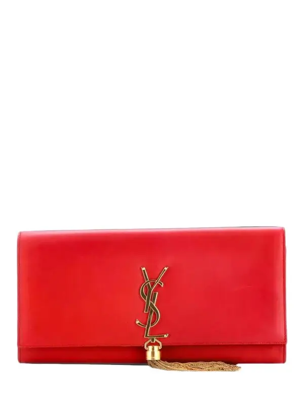 Saint Laurent Classic Monogram Tassel Leather Long Clutch Bag - Red