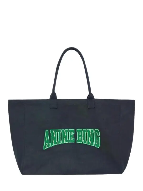 ANINE BING Leo Canvas Tote Washed And Green - Black