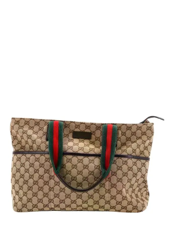 Gucci Diaper Web Strap Gg Canvas Large Tote Bag - Brown