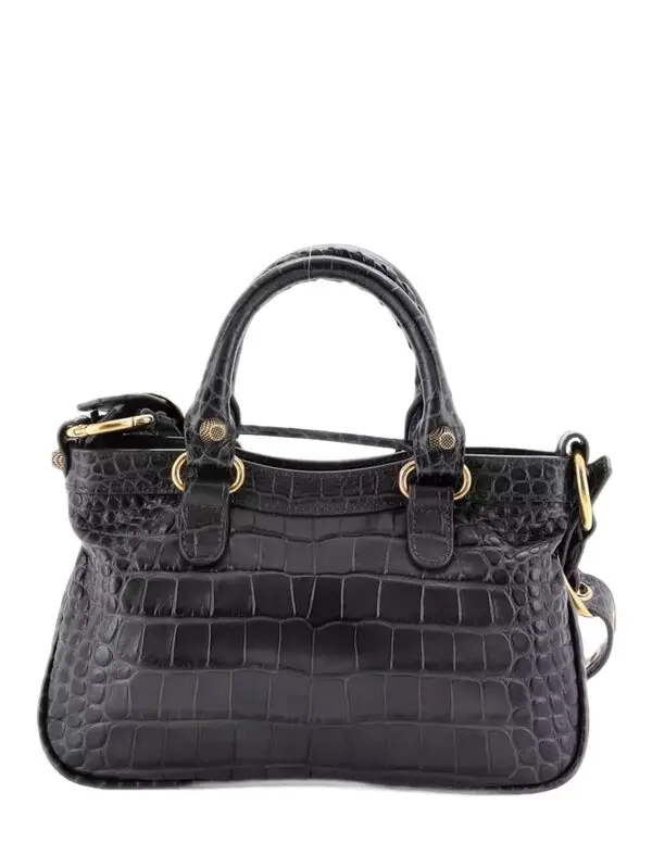 Balenciaga Le Cagole Giant Studs Crocodile Embossed Leather Small Tote Bag - Grey