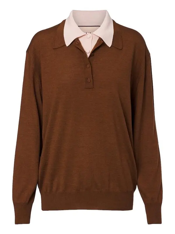 Plan C Layered Wool And Silk Polo Sweater - Brown
