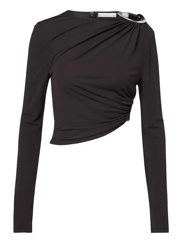 Christopher Esber Orica Crystal Ruched Jersey Crop Top - Brown