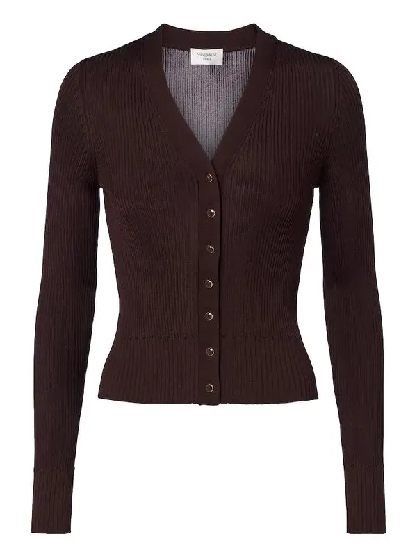 Saint Laurent Ribbed-knit Cardigan - Brown