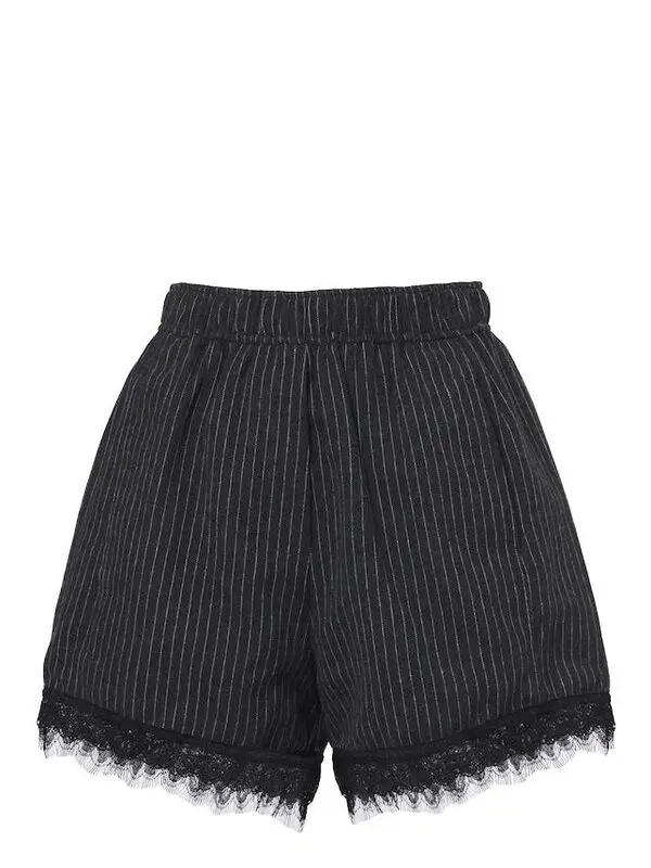 GANNI Lace-trimmed Pinstripe Flannel Shorts - Grey