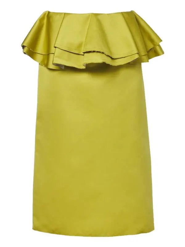 Plan C Peplum Satin Midi Skirt - Green