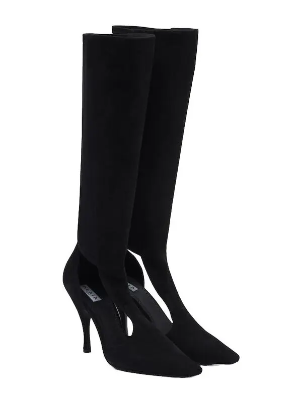 Alaïa Cut-out Suede Knee-high Boots - Black