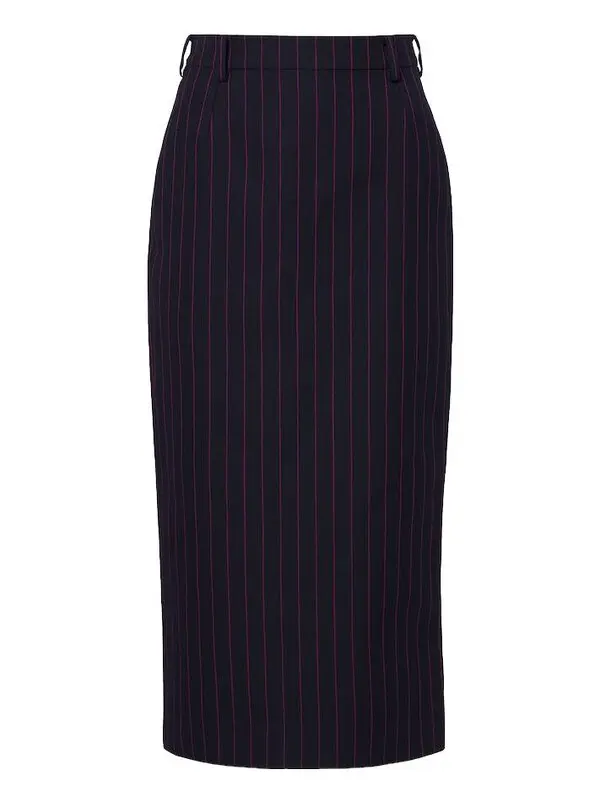 MUGLER Pinstripe Virgin Wool Pencil Skirt - Blue
