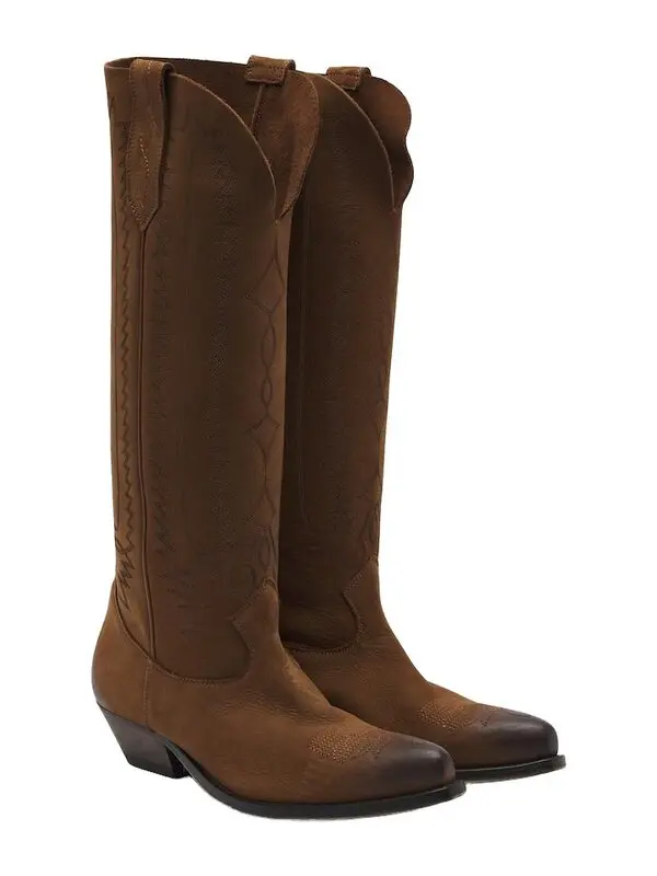 GOLDEN GOOSE Wish Star Suede Cowboy Boots - Brown