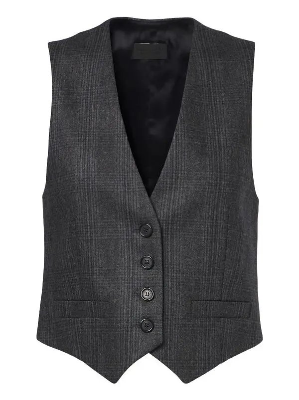 NILI LOTAN Ismael Checked Wool And Cashmere Vest - Grey