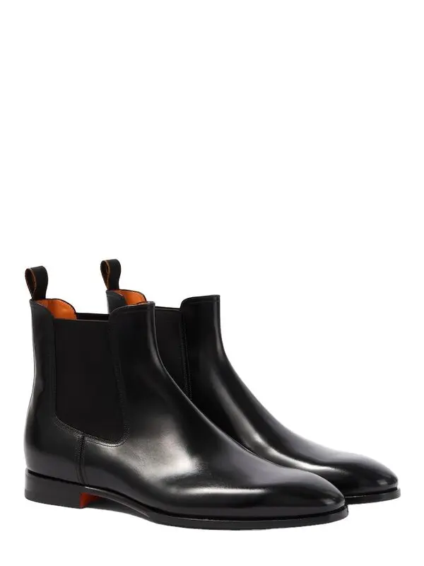 Santoni Leather Chelsea Boots - Black