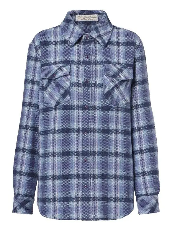 GOD'S TRUE CASHMERE Uniform Plaid Cashmere Shirt - Blue