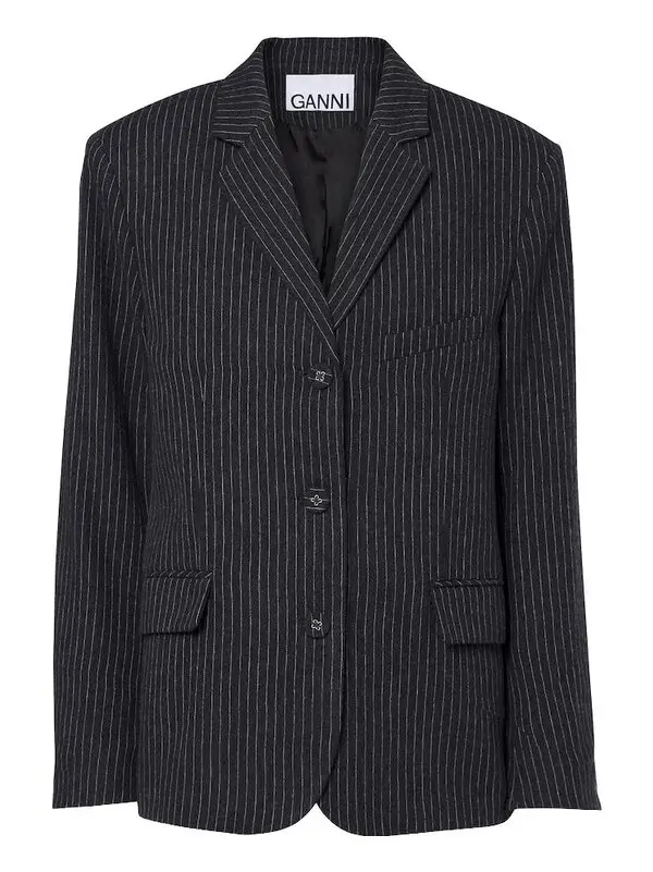 GANNI Pinstripe Flannel Blazer - Grey