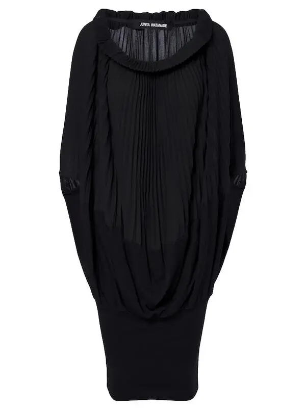 Junya Watanabe Pleated Wool-paneled Midi Dress - Black