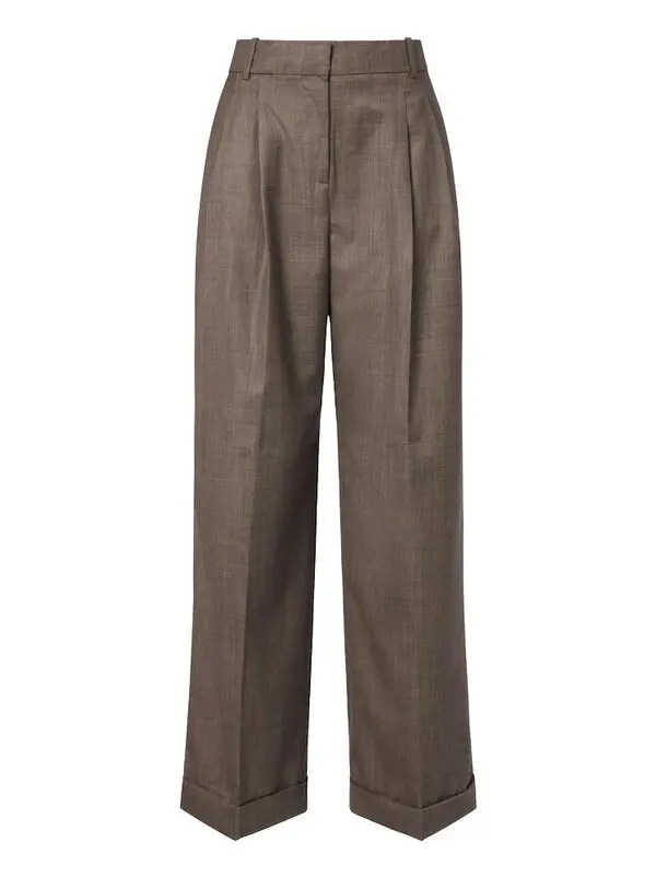 GANNI Wool-blend Wide-leg Pants - Brown