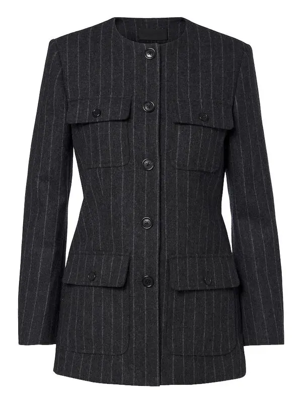 NILI LOTAN Jenette Chalk Stripe Virgin Wool Jacket - Grey