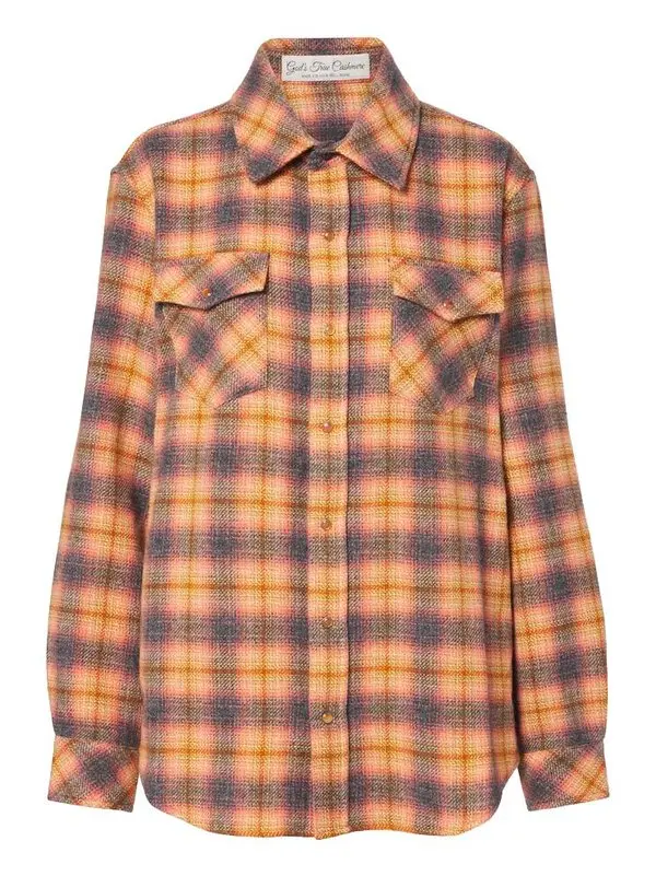 GOD'S TRUE CASHMERE Seeker Plaid Cashmere Shirt - Orange