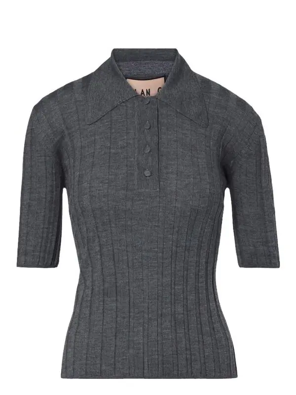 Plan C Wool Polo Sweater - Grey