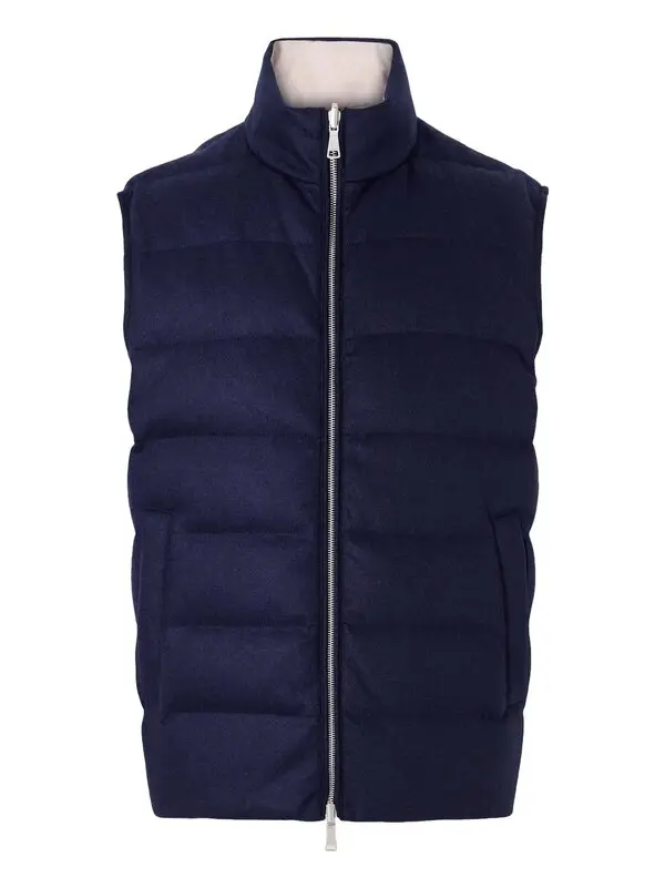 Eleventy Reversible Padded Cashmere-blend And Wool-blend Gilet - Blue