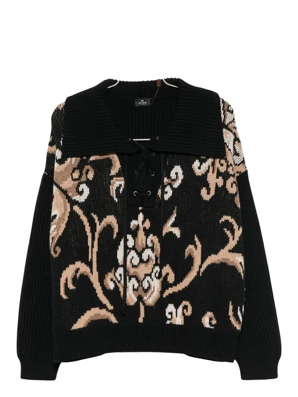 Etro Intarsia Knit Sweater With Lacing - Black