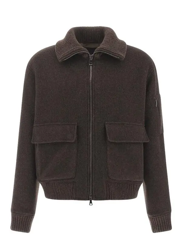 Paul & Shark Wool And Cashmere Bomber Jacket - Dark Brown