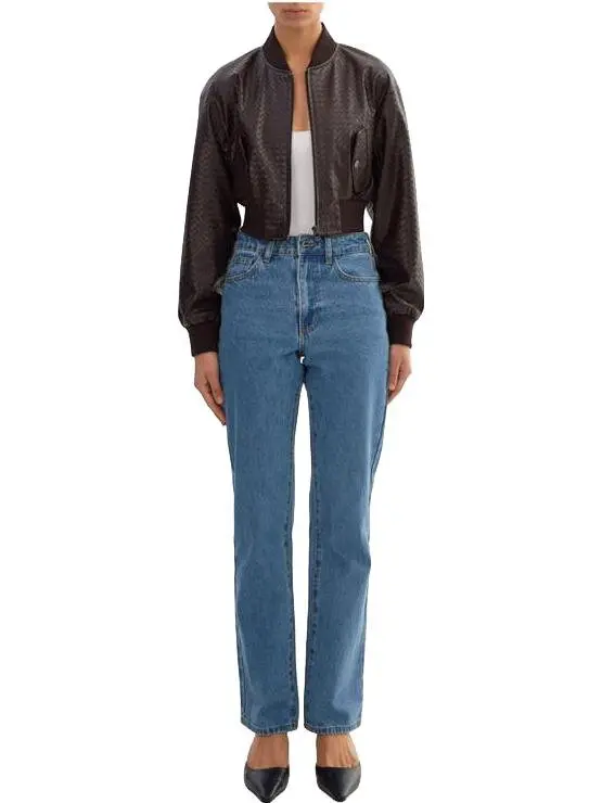 LAMARQUE Evelin W | Cropped Woven Bomber Jacket - Dark Brown