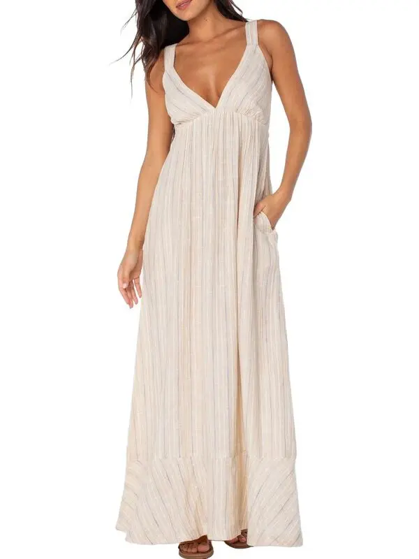 Roxy Wilder Coast Striped Cotton Maxi Dress - Doeskin