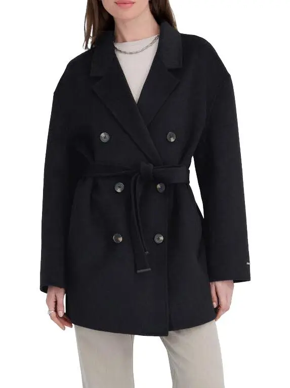 Tahari Alex Wool Blend Double Breasted Coat - Black