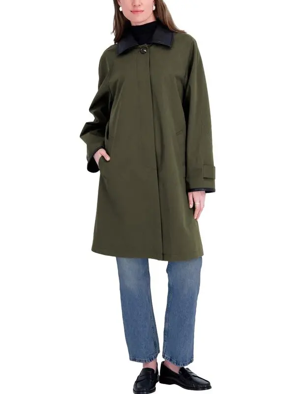 Tahari Ingrid Faux Leather Trim Rain Coat - Oli