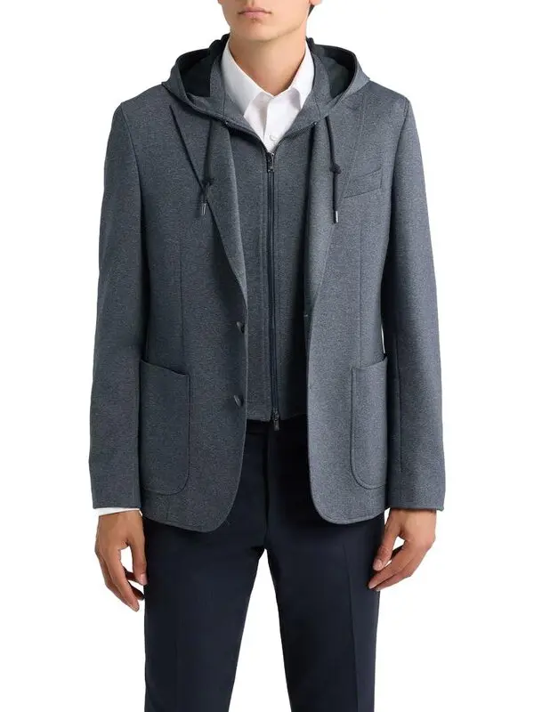 BOSS Hanry Jersey Sport Coat With Hooded Bib - Open Blue