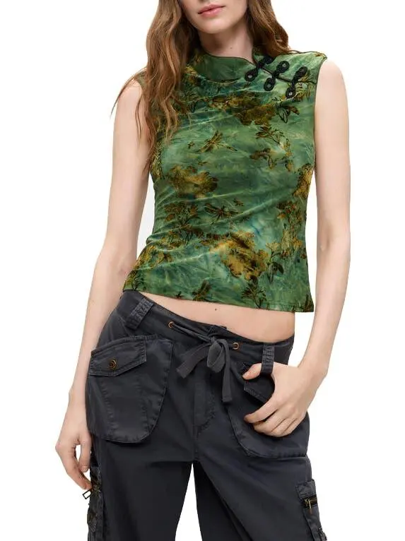 Desigual Mandarin Collar Sleeveless Top - Green