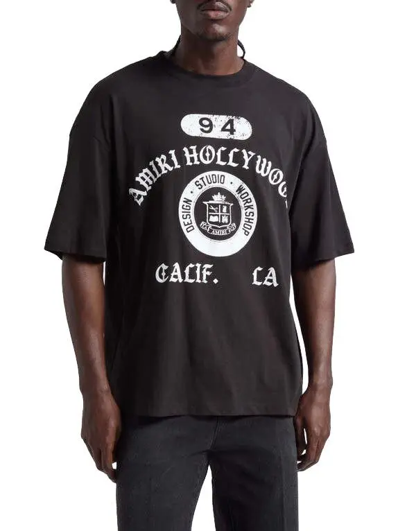 Amiri Collegiate Logo Boxy Fit Cotton Graphic T-shirt - Black