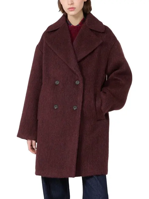 Max Mara Accento Wool Blend Double Breasted Coat - Bordeaux