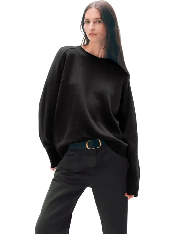 WHITE & WARREN Cashmere Saddle Sleeve Crewneck Top In Size - Black