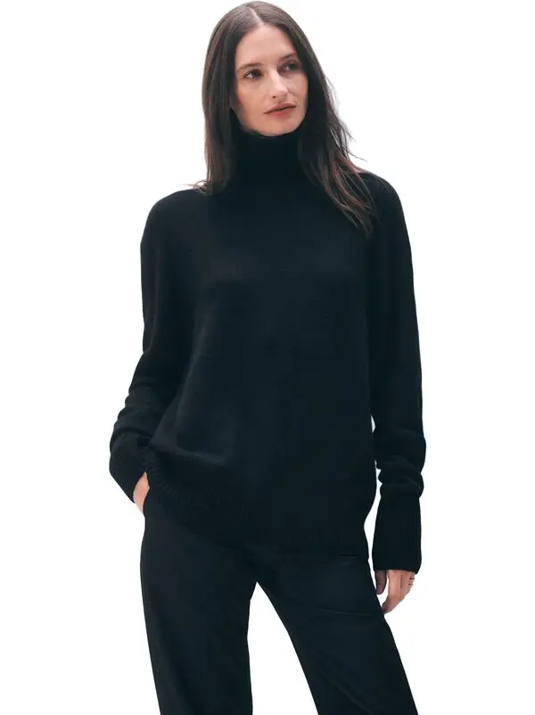 WHITE & WARREN Cashmere Oversized Standneck Sweater In Size - Black