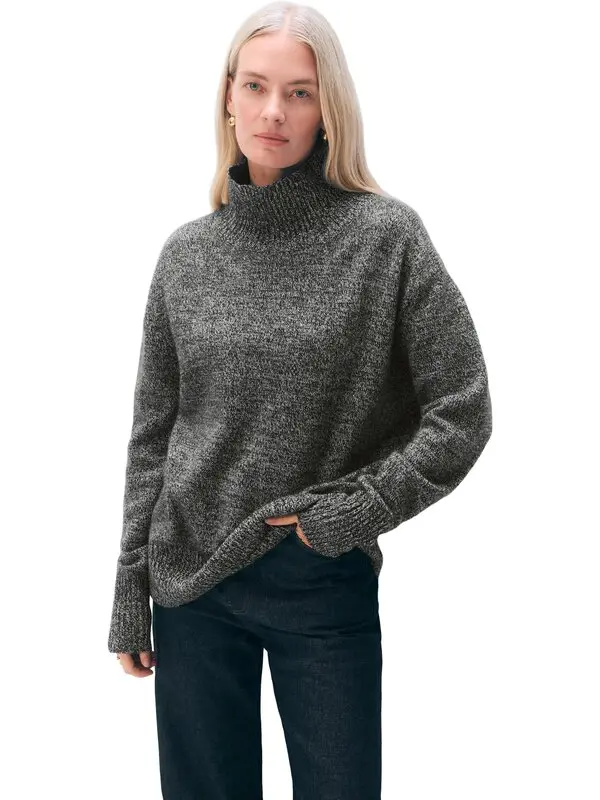 WHITE & WARREN Cashmere Oversized Standneck Sweater In Size - Black