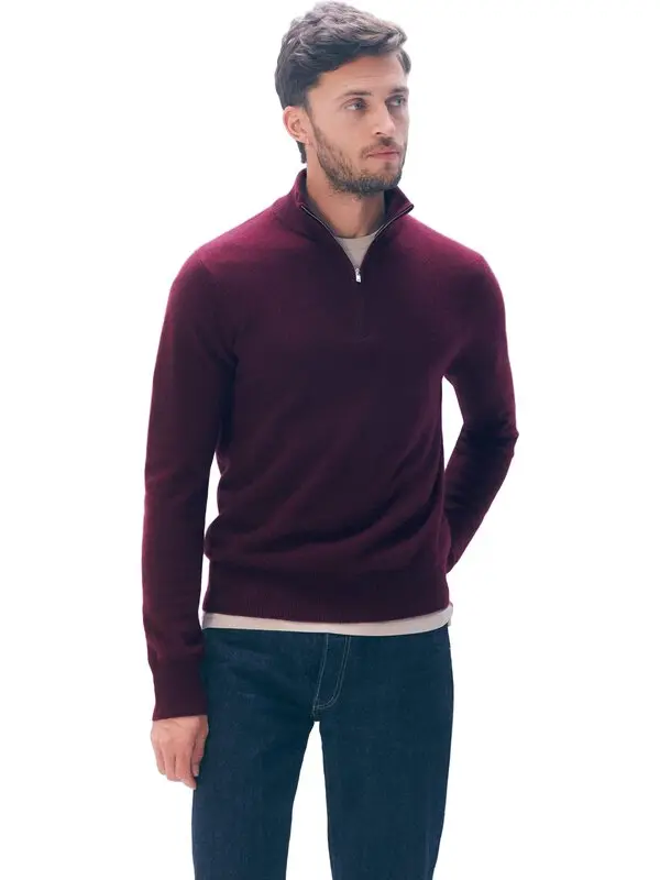WHITE & WARREN Cashmere Quarterzip Sweater In Size - Sangria