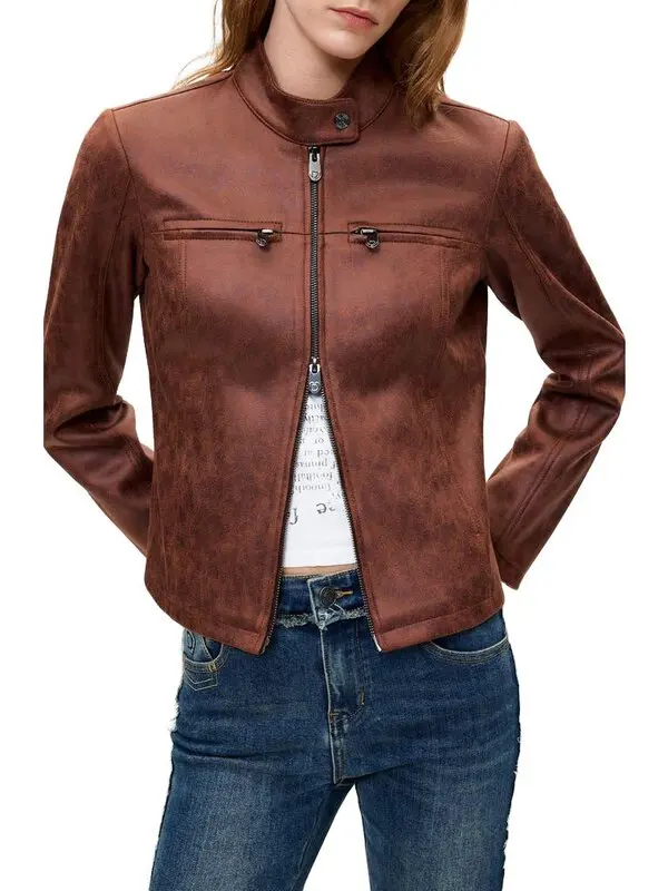 Desigual Faux Leather Jacket - Dark Brown