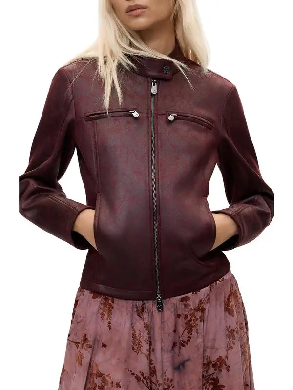 Desigual Faux Leather Jacket - Dark Red
